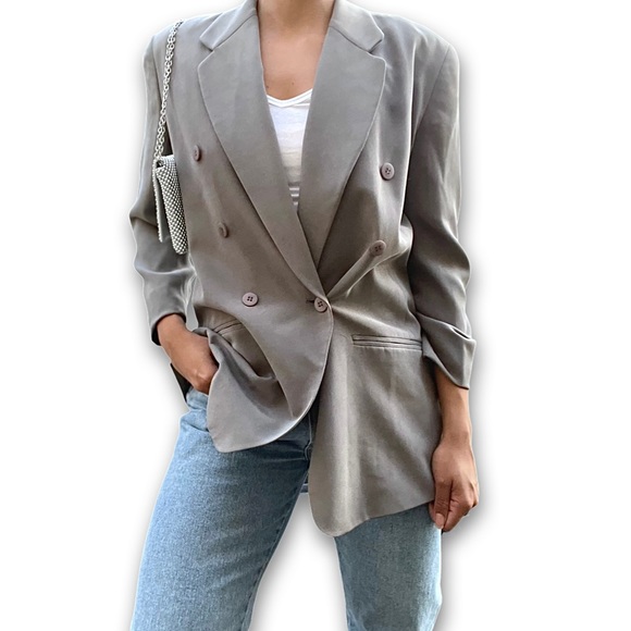 via seta | Jackets & Coats | Vtg Via Seta Oversized Silk Grey Double ...
